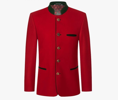 Red German Bavarian Jacket Austrian Traditional Tyrol Loden Blazer Wool ...