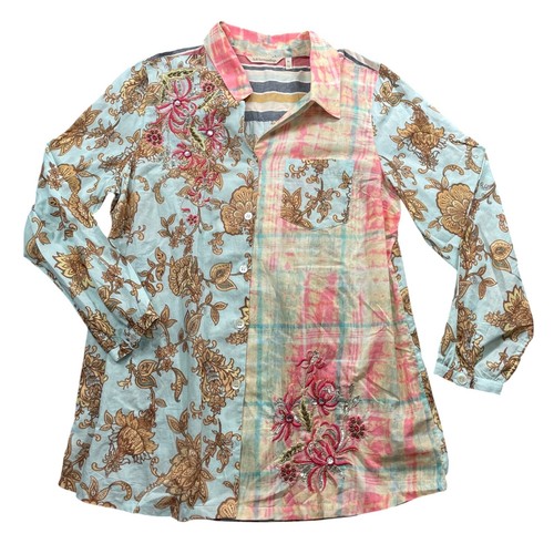 Soft Surroundings XL Blouse Eclectic Beaded Button Up Long Sleeve 100% ...