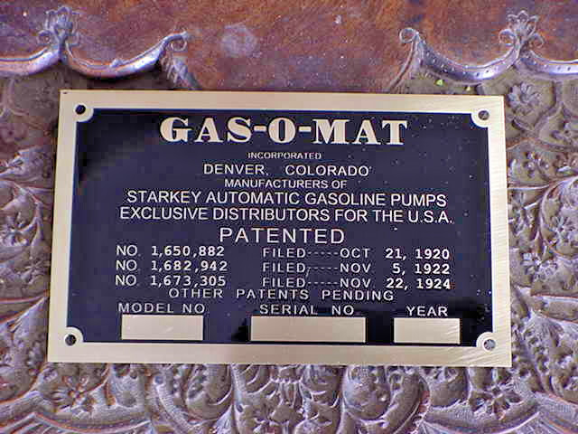 Gas-O-Mat Deep Acid Etched Brass Gas Pump Data Plate 1920s | eBay