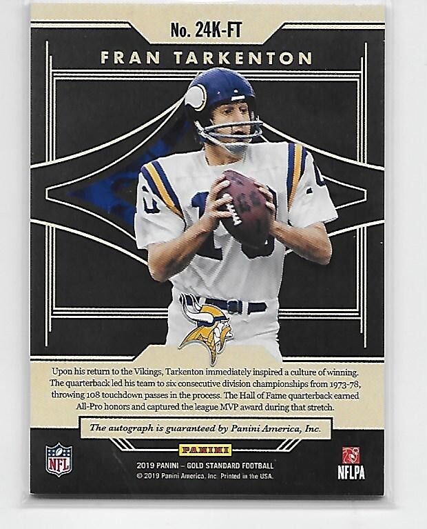 2019 Gold Standard FRAN TARKENTON HOF 24K Signatures innesota Vikings ...