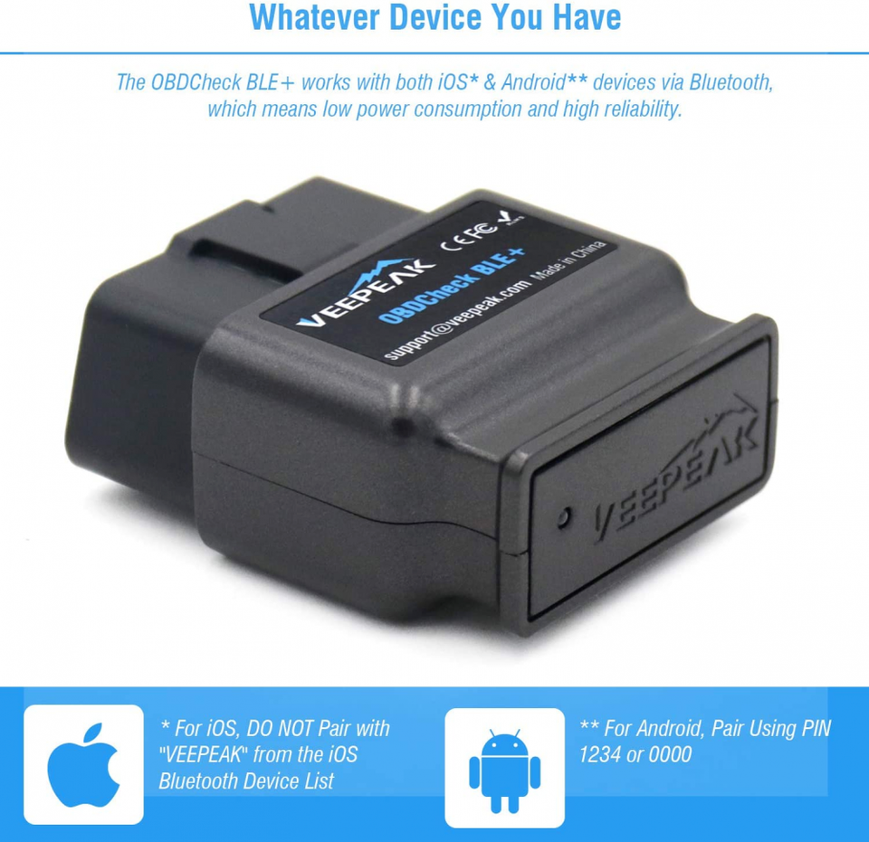 Veepeak OBDCheck BLE+ Bluetooth 4.0 OBD2 Scanner for iOS & Android, Car ...