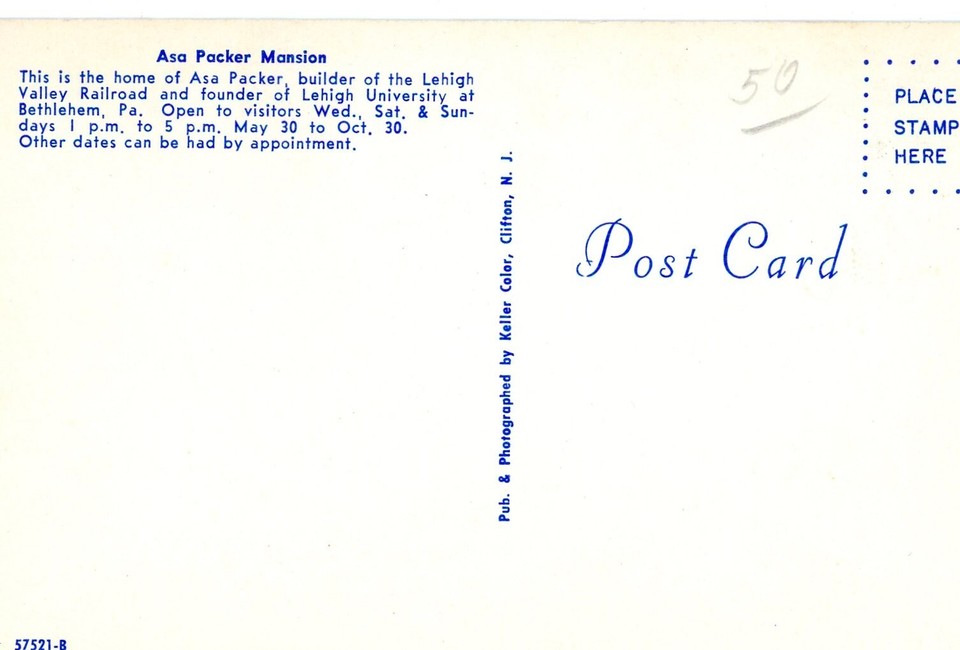 Asa Packer Mansion, Bethlehem, Pennsylvania --POSTCARD | eBay
