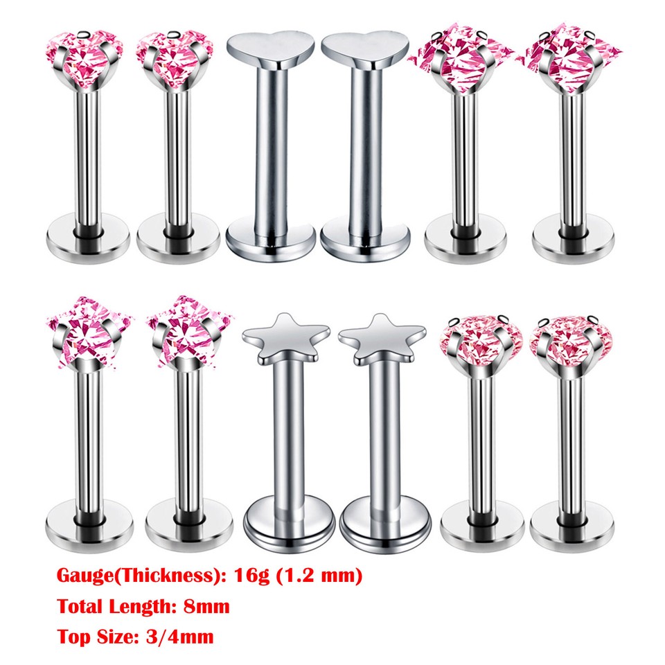 16G Labret Rings Lip Studs Surgical Steel/UV Nose Ring Tragus Cartilage ...