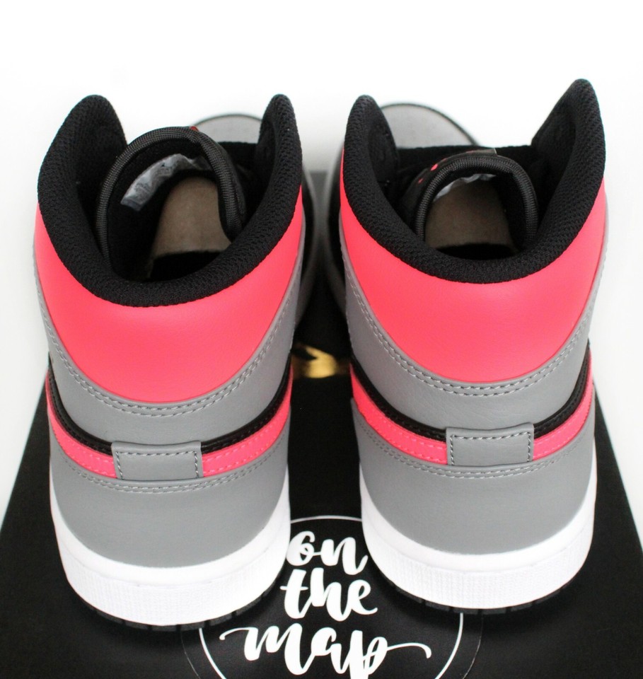 Nike Air Jordan 1 Retro Mid Shadow Grey Hot Punch Pink Black UK 7 US 8 ...