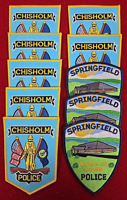 CHISHOLM & SPRINGFIELD MINNESOTA POLICE Patch Lot 10 Police Patches ...