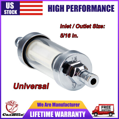 NEW 5/16" 8mm Universal Chrome Gasoline Glass Fuel Filter Petrol Inline ...