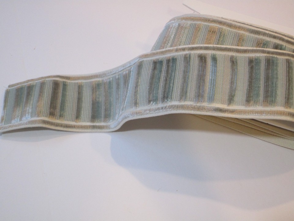 Samuel & Sons Velvet Trim Border SLOANE RIBBED in Patina Aqua Blue Grey ...