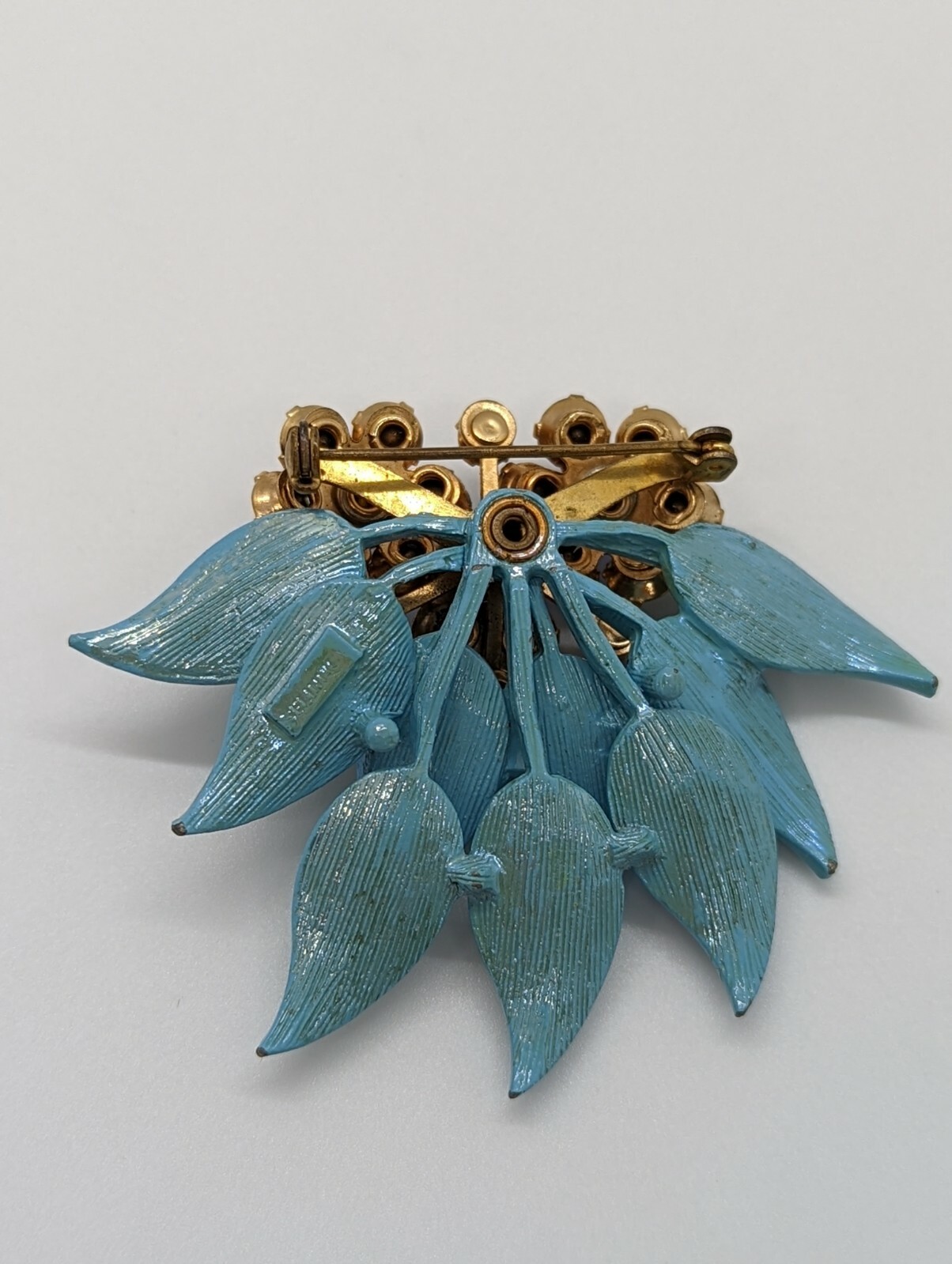 1960 Selini Signed Blue Iridescent Enamel Leaf Rhines… - Gem