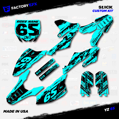 Black & Cyan Slick Graphics Kit fits 18-24 Yamaha YZ65 YZ 65 Decal ...