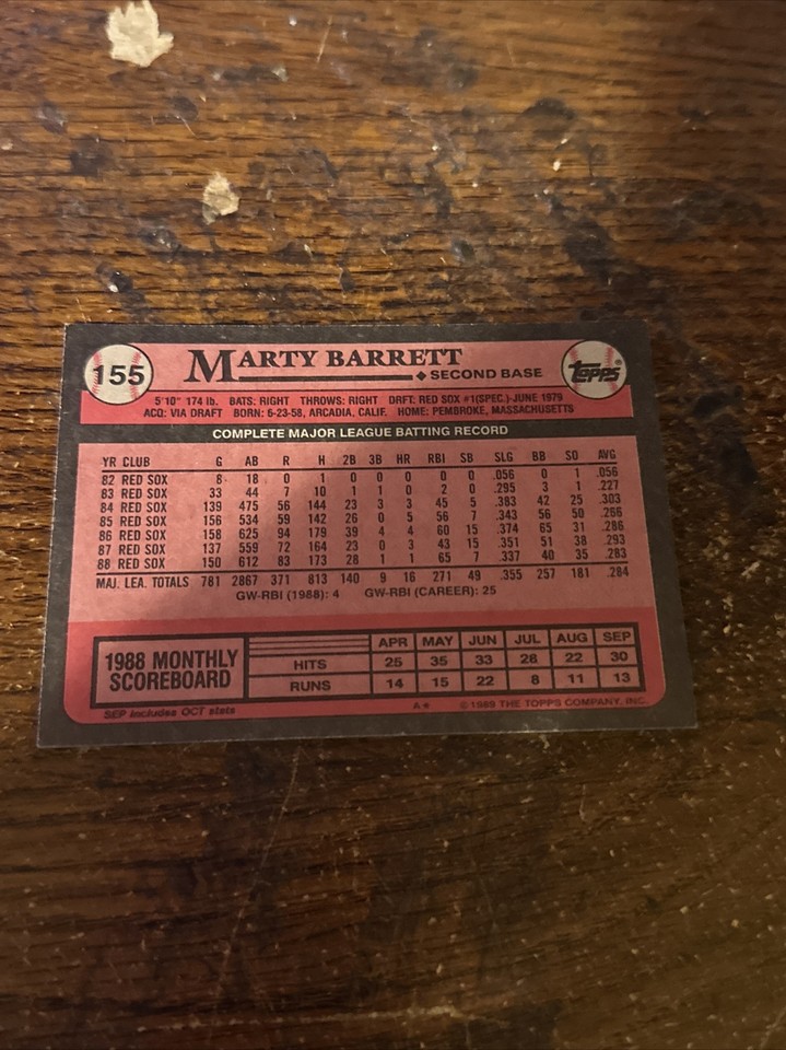 1989 Topps Baseball Card 155 MARTY BARRETT BOSTON RED SOX | eBay