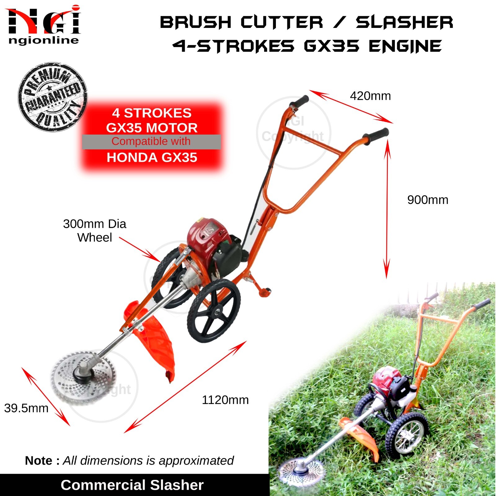 COMMERCIAL 4 STROKES GX35 WHEELED WALK BEHIND SLASHER TRIMMER LAWN ...