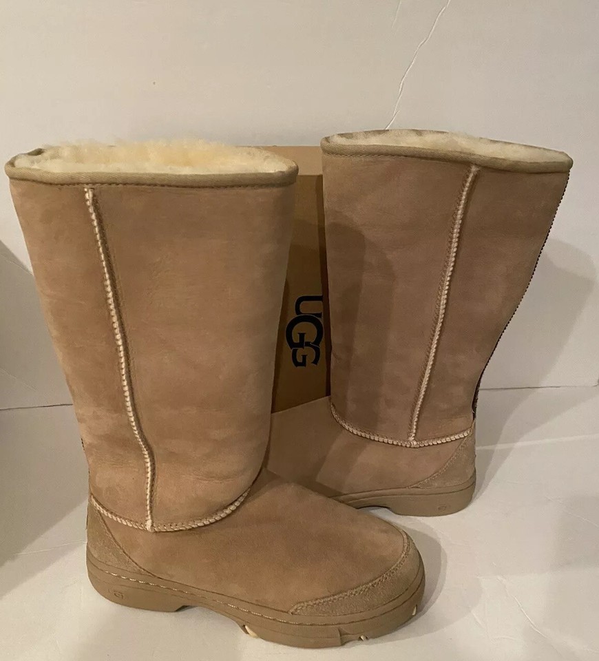 UGG Australia Ultimate Tall Braid Suede Sheepskin Shearling Sand Boot ...