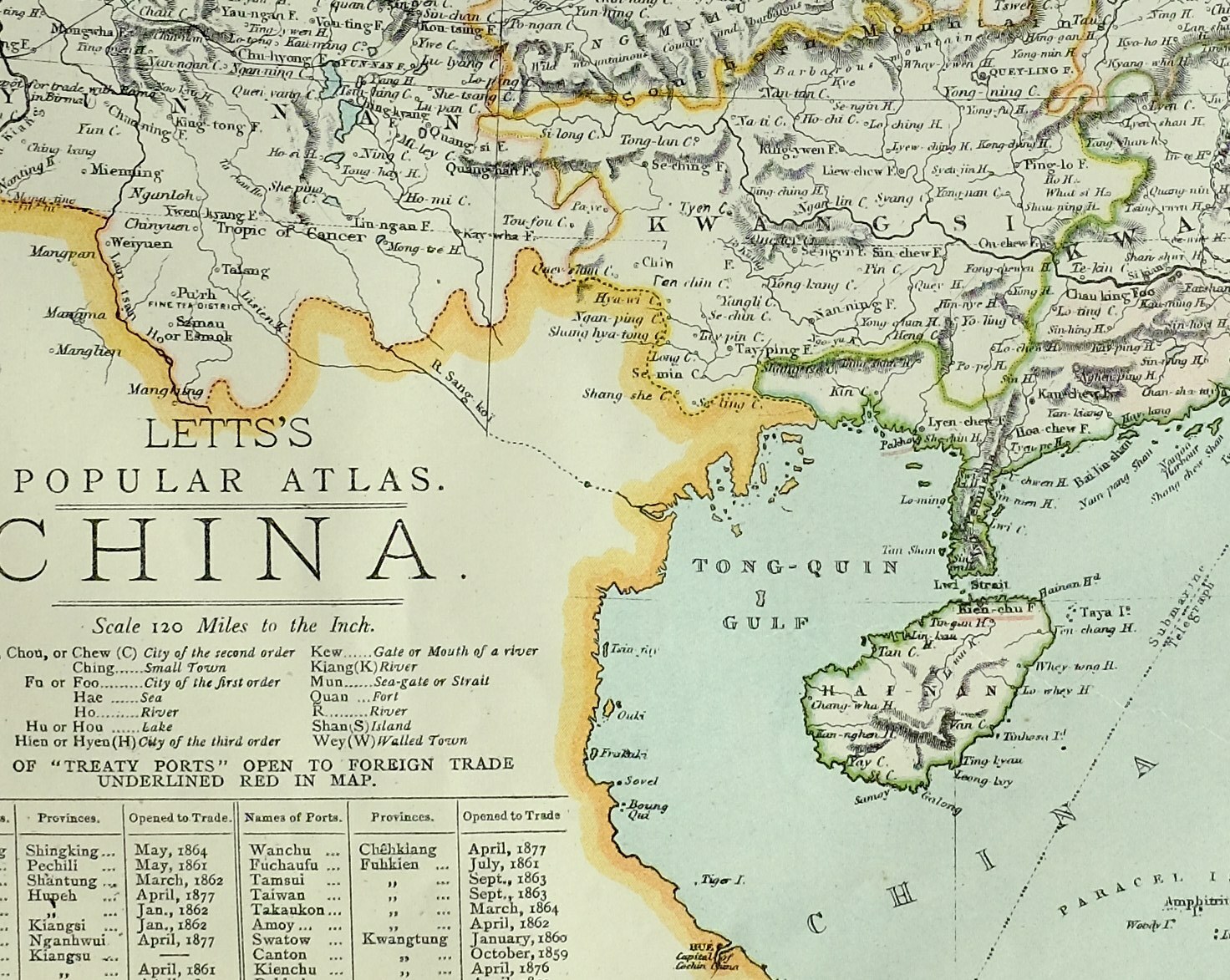 1881 LETTS MAP CHINA HAI-NAN KWANG TUNG CANTON SWATOW HONG KONG NANKING ...