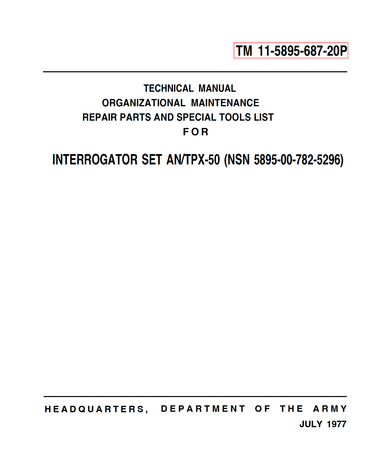 36 Page TM-11-5895-687-20P MAINTENANCE INTERROGATOR SET AN/TPX-50 on ...