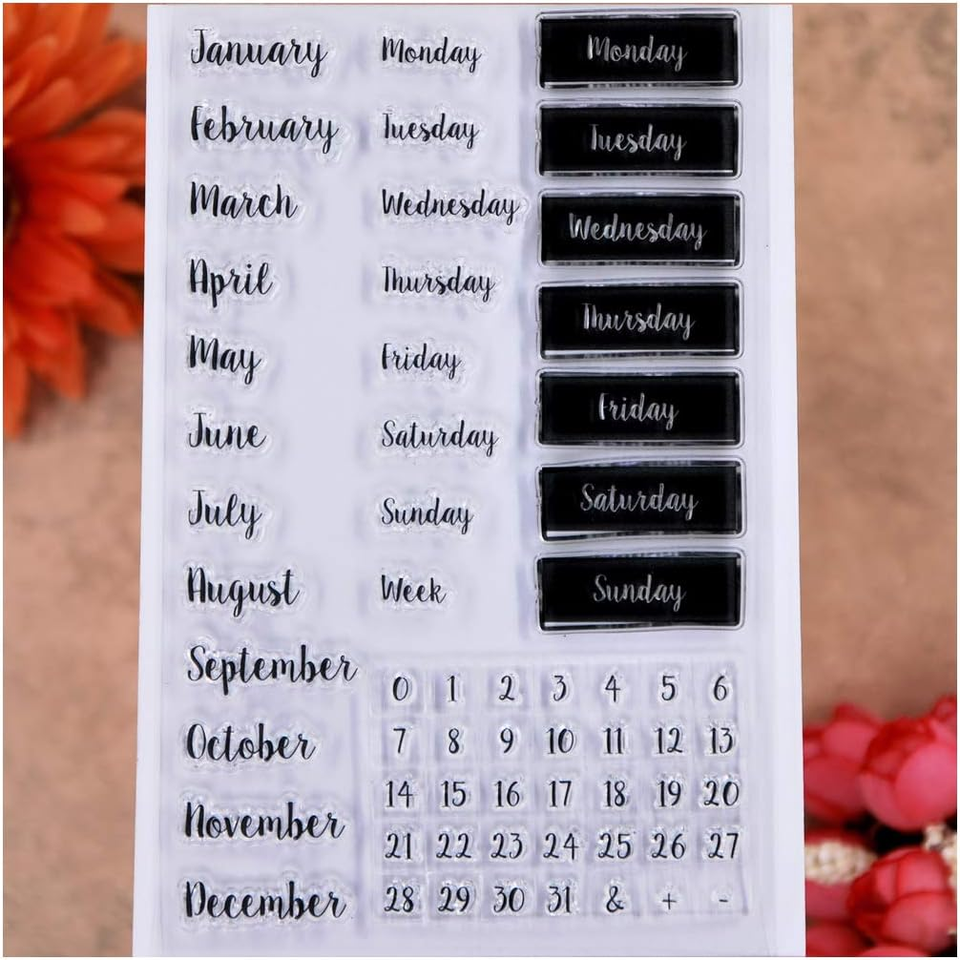 Words Calendar Week Month January December Monday Sunday Numbers Clear ...