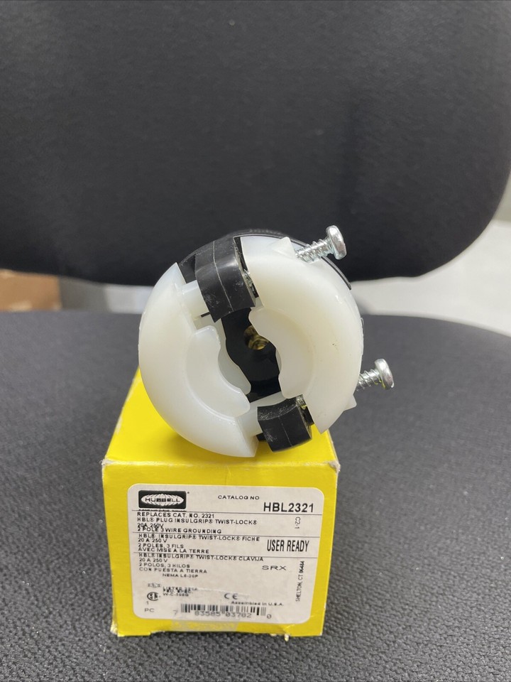 Hubbell HBL2321 ,20AMP/250VAC -Grounding Locking Plug-Non-Metallic L6 ...