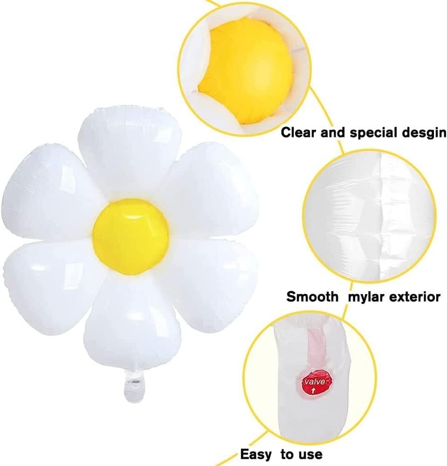 11PCS Daisy Balloons,Huge White Flower Daisy Foil Mylar Balloons for ...