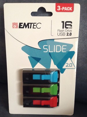 EMTEC SLIDE 3-PACK FLASH DRIVE USB 2.0 16 GB BLUE, GREEN, RED - BRAND ...
