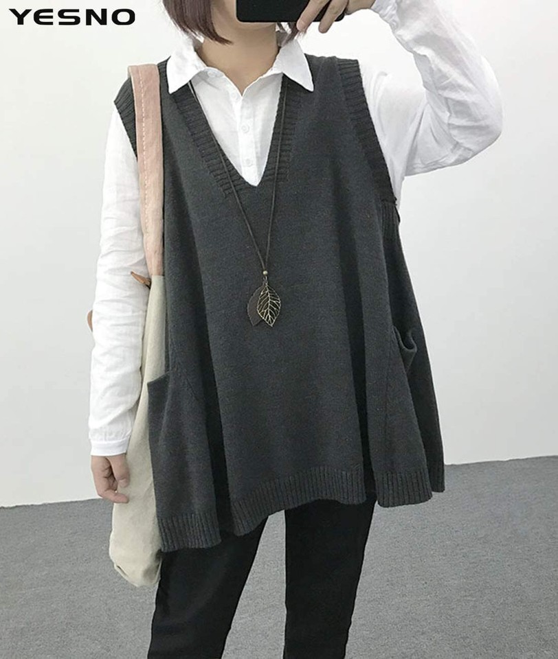 YESNO Women Loose Swing Chunky Cotton Cute Sweater Vests Medium, Wm9 ...