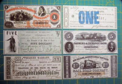 Reproduction Obsolete Bank Notes: Civil War Era 6 Various CSA States ...