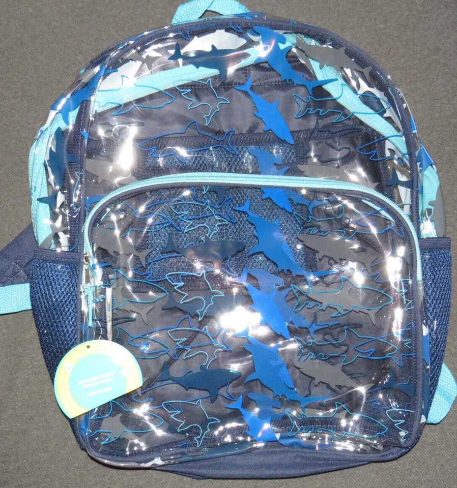 Navy Clear Shark Print Kids Backpack | eBay