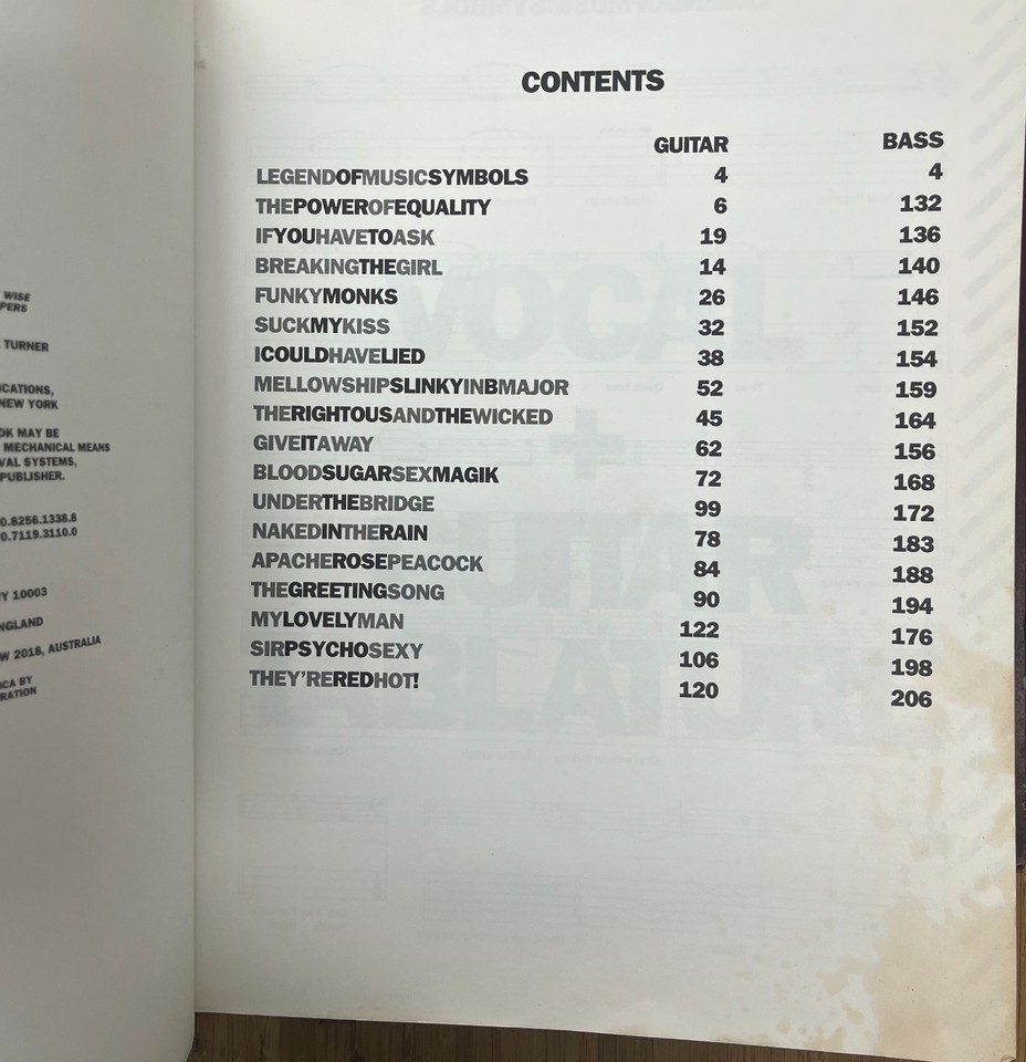 RED HOT CHILI PEPPERS - BLOOD SUGAR SEX MAGIK - SONGBOOK guitar bass rhcp tab | eBay