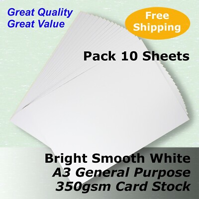 10 Sheets Smooth BRIGHT WHITE A3 Size 350gsm Blank Card Stock #L5668 # ...