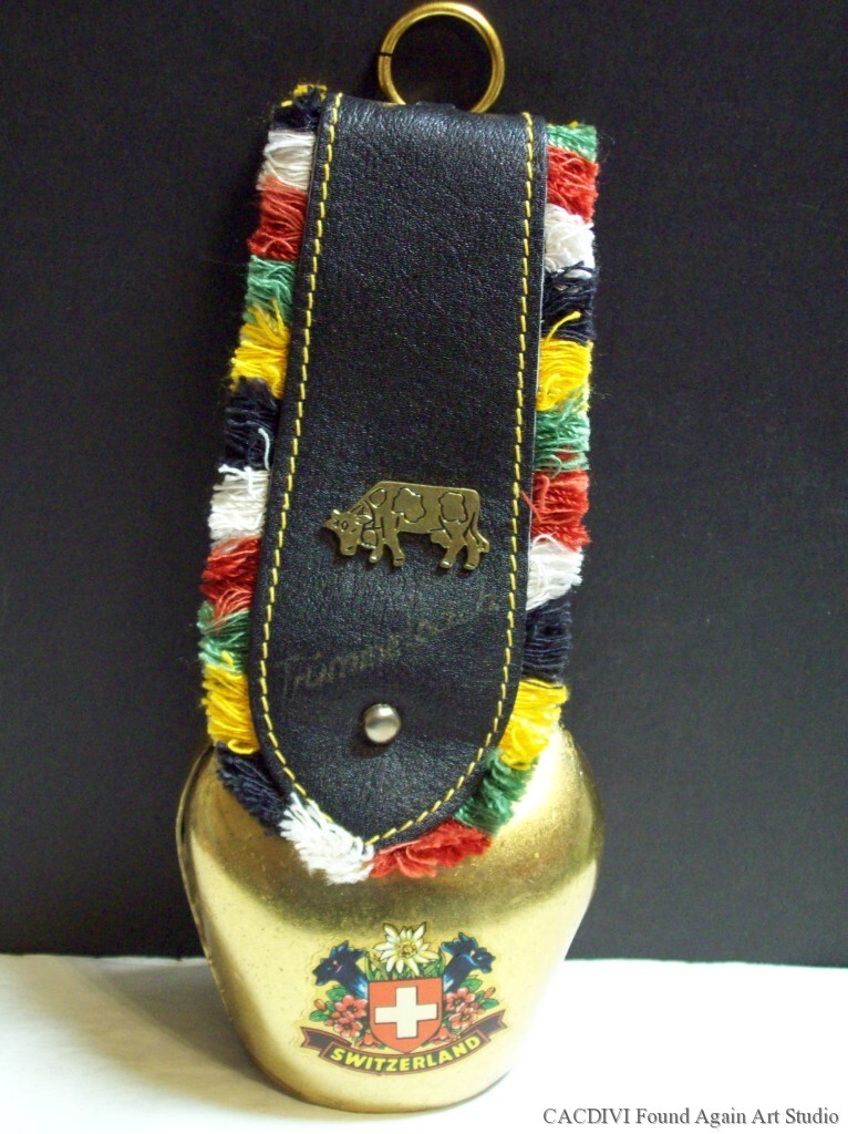 Vintage Swiss Alpine Cow Bell Edelweiss Flowers Leather Strap ...