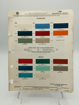 1960 Commercial Colors Ditzler PPG Color Chip Paint Sample Page | eBay