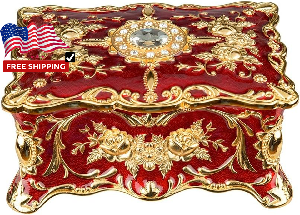 Vintage Trinket Jewelry Box Rings Earrings Treasure Case Organizer ...