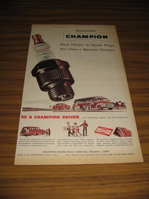 1950 Print Ad Champion Spark Plugs School Bus & Station Wagon Drop Off ...