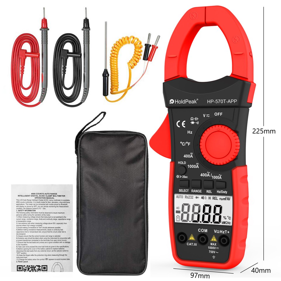 Digital Clamp Meter 1000A AC/DC Volt Amp Current Handheld Multimeter ...