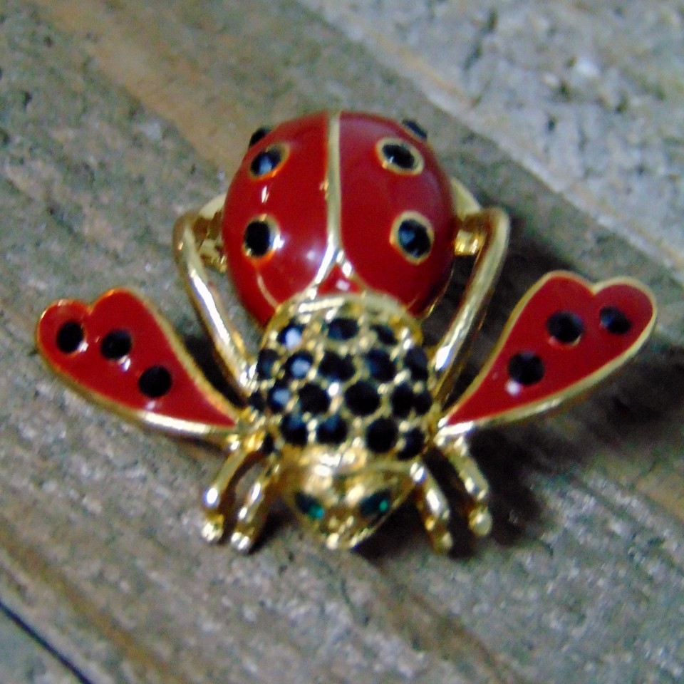 Joan Rivers Crystal LADYBUG BEE PIN Brooch Enamel Red Black Onyx ...
