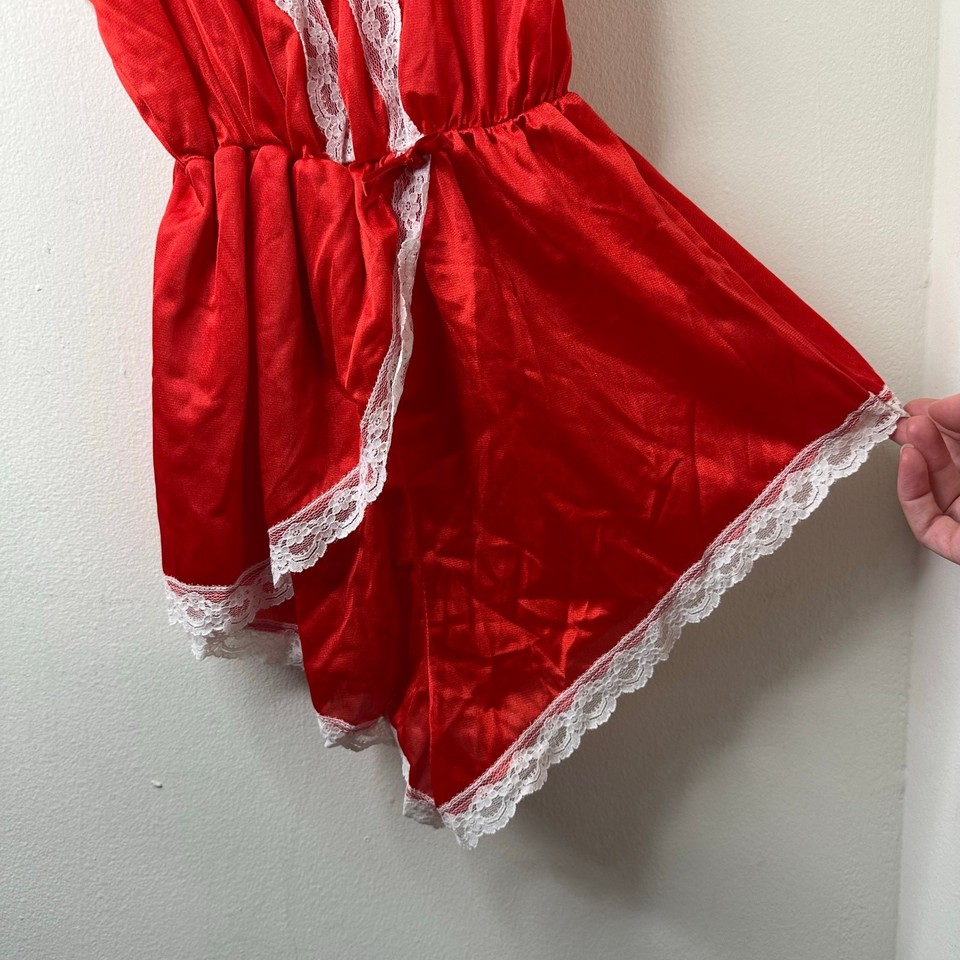 Lg NWT Vintage Red Satin Lace Teddy Romper Deadstock Holiday Lingerie ...