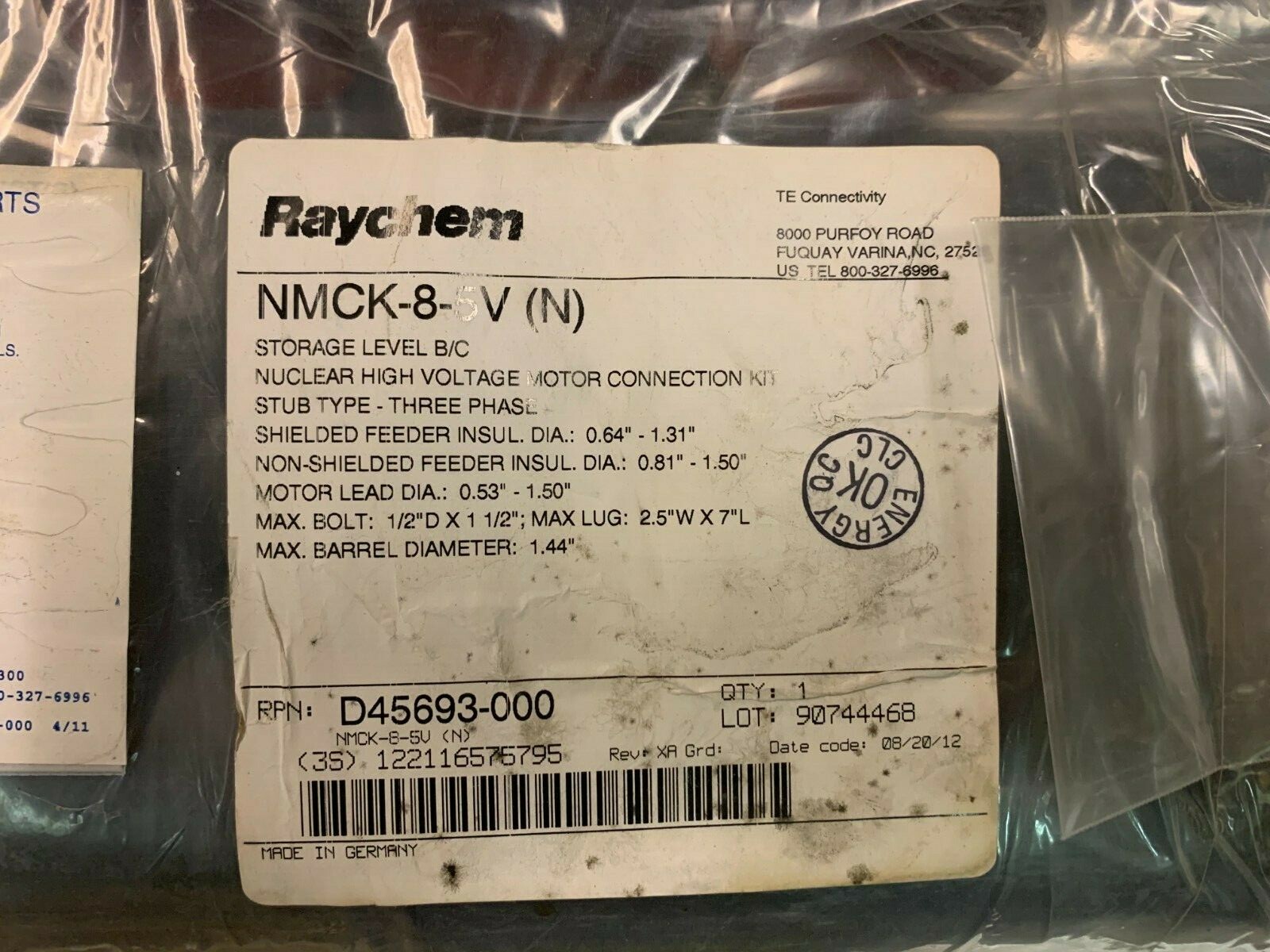 Raychem NMCK-8-5V(N) Nuclear High Voltage Motor Connection Kit for sale ...