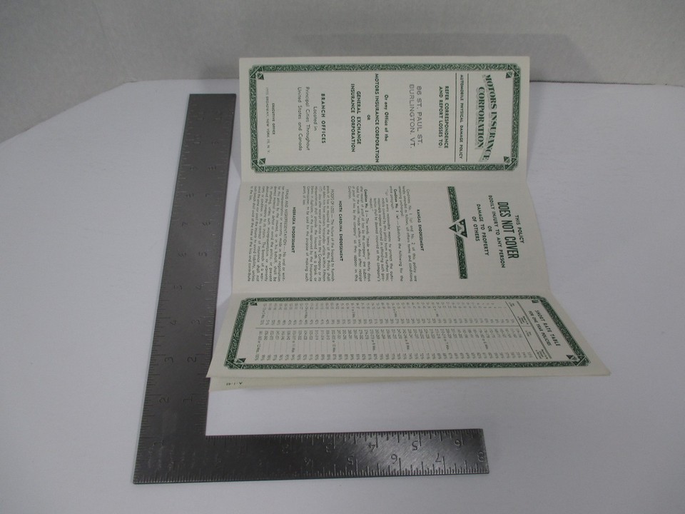 1950 Motors Insurance Corp Policy Stowell Corp Chevy 1946-DJ H ...
