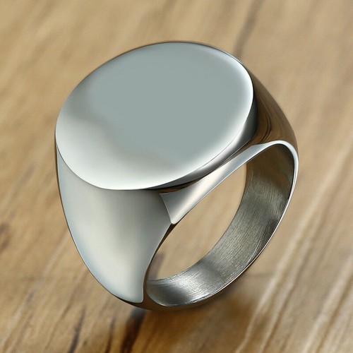 Blank Solid Top Men Signet Ring Band Stainless Steel Biker Gift Fashion ...