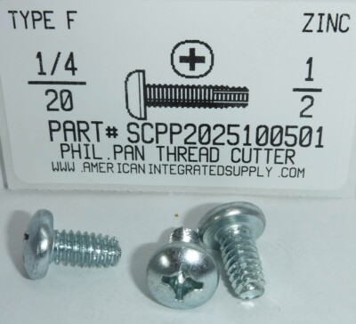 1/4-20X1/2 Pan Phillips Thread Cutting Screws Type F Steel Zinc Plated ...