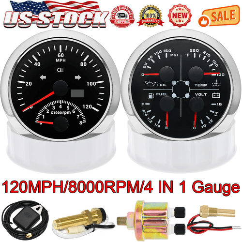 2 Gauge Set 85mm GPS Speedometer 120MPH w/Tacho&85mm 4 in 1 Gauge with ...