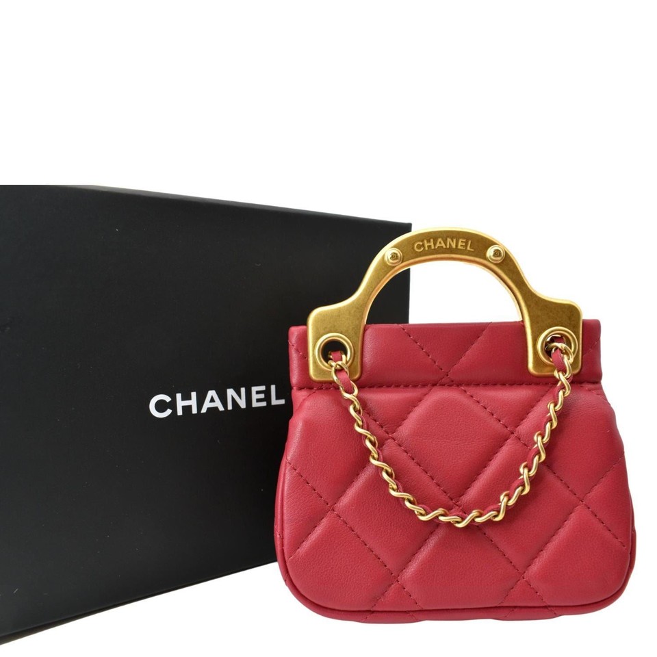 CHANEL Top Handle Flap Card Holder Quilted Leather Chain Shoulder Bag ...
