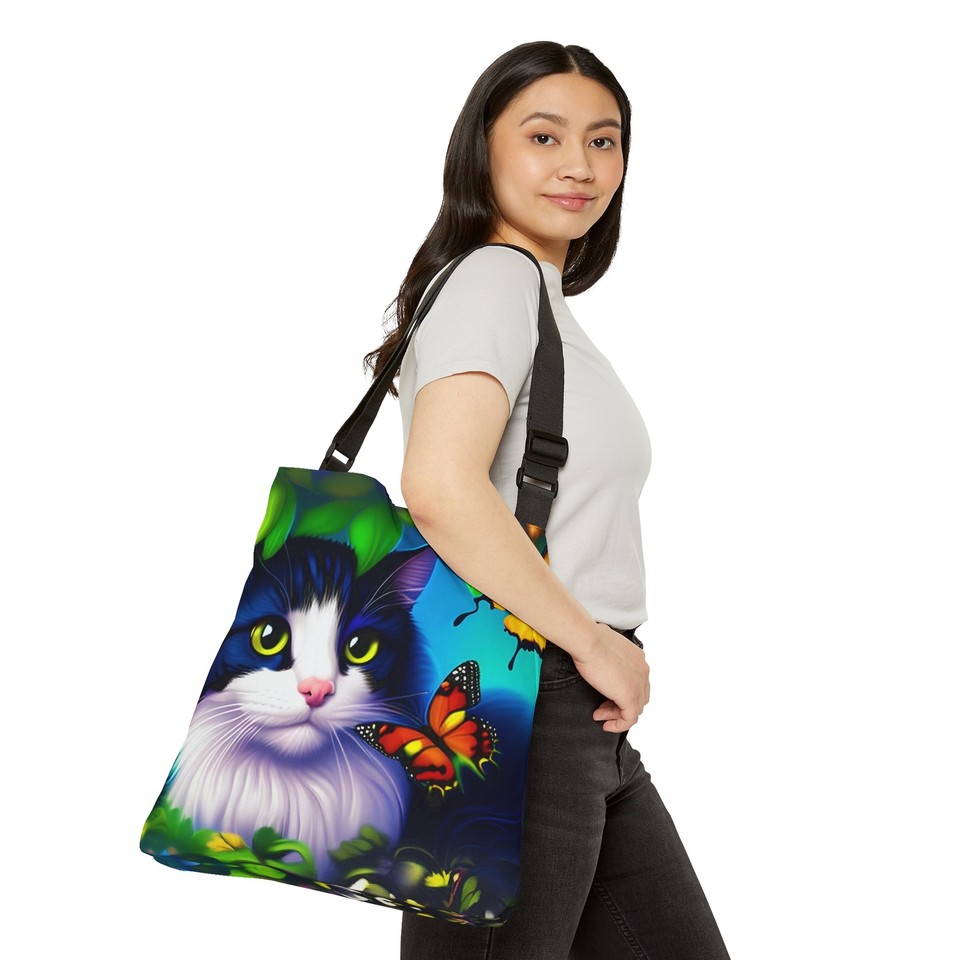 Adjustable Tote Bag Tuxedo Cat Digital AI artwork Design Cat 690 L ...