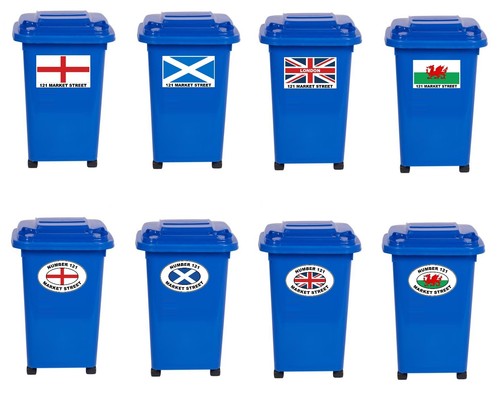 4 x Wheelie Bin Stickers Transfers, Your Address + Flag Of Your Choice ...