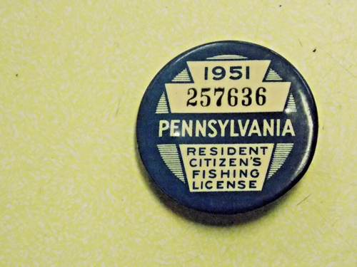 1951 PA Pennsylvania FISHING LICENSE BUTTON Pin Pinback Badge | eBay