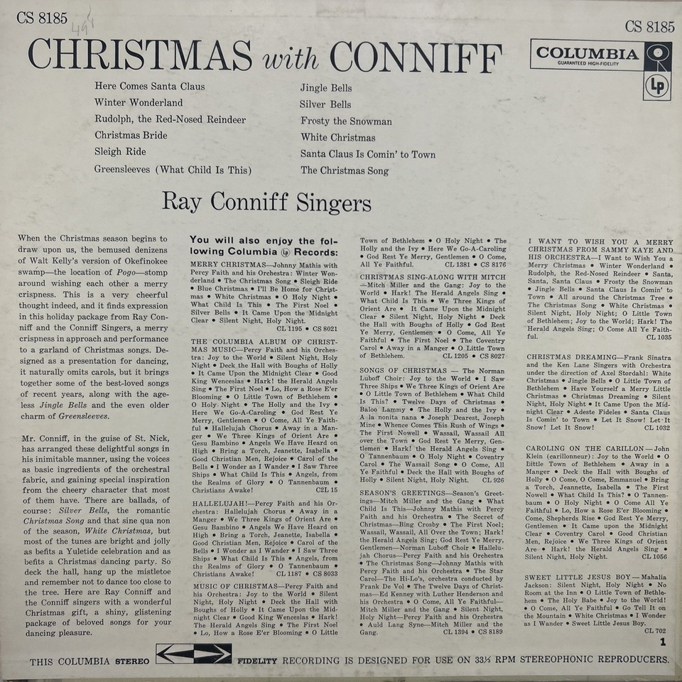 The Ray Conniff Singer Christmas With Conniff ~ 1959 Columbia Vinyl LP ...