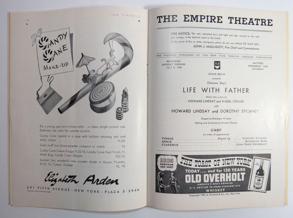Life With Father Playbill Empire Theatre Howard Lindsay Dorothy ...