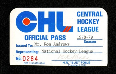 NHL STATISTICIAN RON ANDREWS PEDIGREED 1978-79 CHL PASS RARE BUD POILE ...