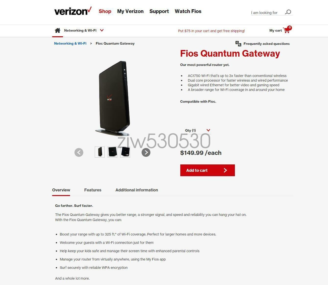 Verizon G1100 Dual Band Quantum AC1750 Wireless Wi-Fi Router Fios ...