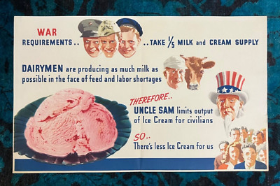 WWII WW2 Original War Poster Dairy Farm Milk Ice Cream Home Front Uncle ...