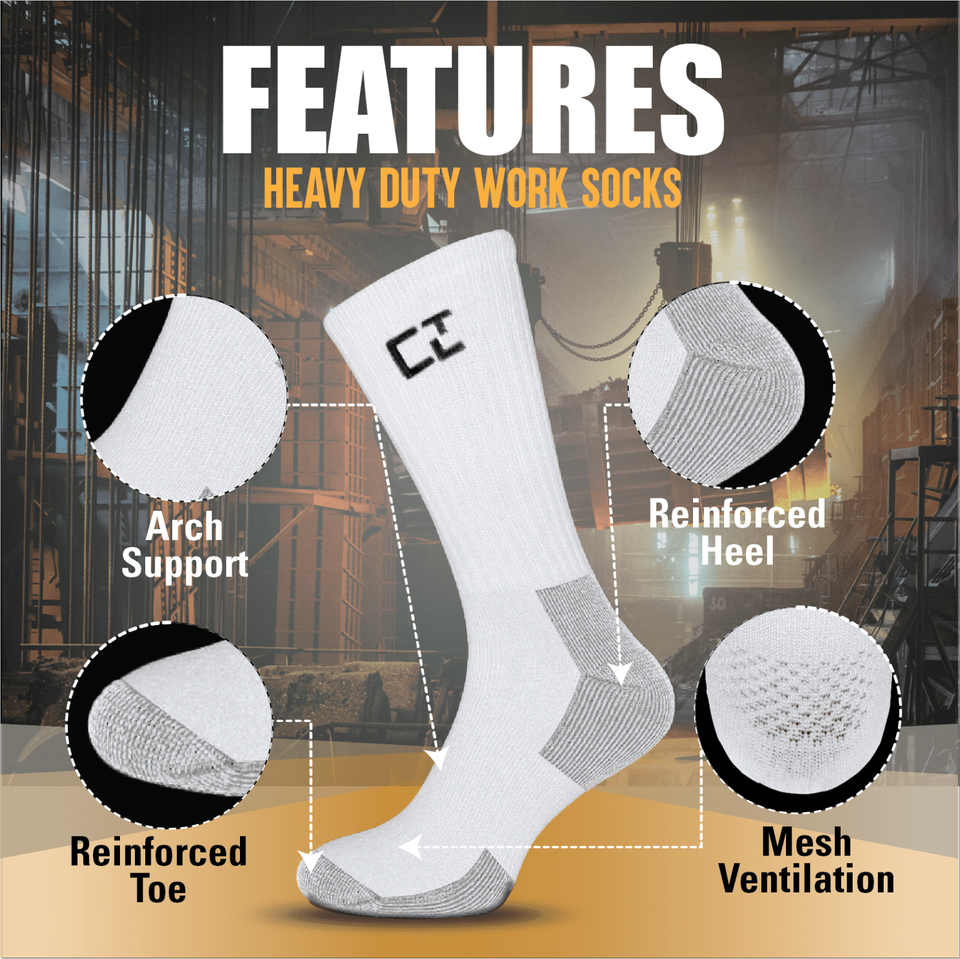 White 5 Pairs Men's Work Socks Industrial Crew Boot Thick Heavy Duty ...