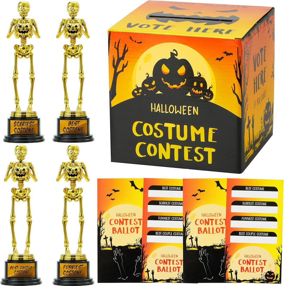 Halloween Costume Contest Ballot Card Box, 4 PCS Trophy Awards Best ...